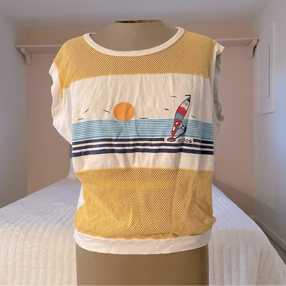 Tops | Vintage Mesh Beach Scene Tank Size M | Poshmark